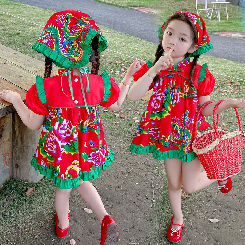 Physical Store Female Children Ethnic Style Northeast Big Flower Skirt ...