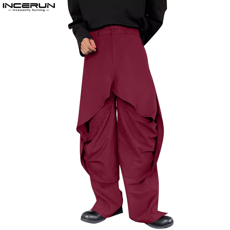 INCERUN Men Korean Casual Double Pleated Design Solid Colours Trousers ...