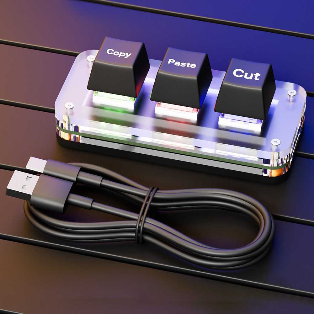 keepdreaming RGB Mini Cut Copy Paste Keyboard 3-Key Ctrl X C V Shortcut ...