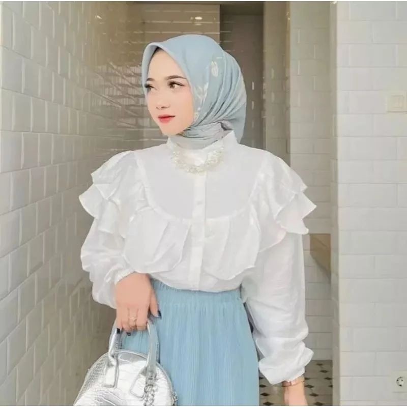 Yure Blouse Ruffle/Blouse Women Cute/Blouse Ruffle Polo Linen Rafella ...