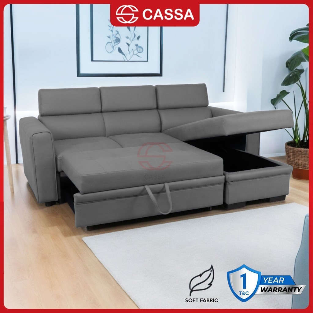 [NEW LAUNCH - Free 2 Pillow] Cassa Veloz 6.6 Feet 3 Seater Sofa L Shape Sofa Multifunctional ...