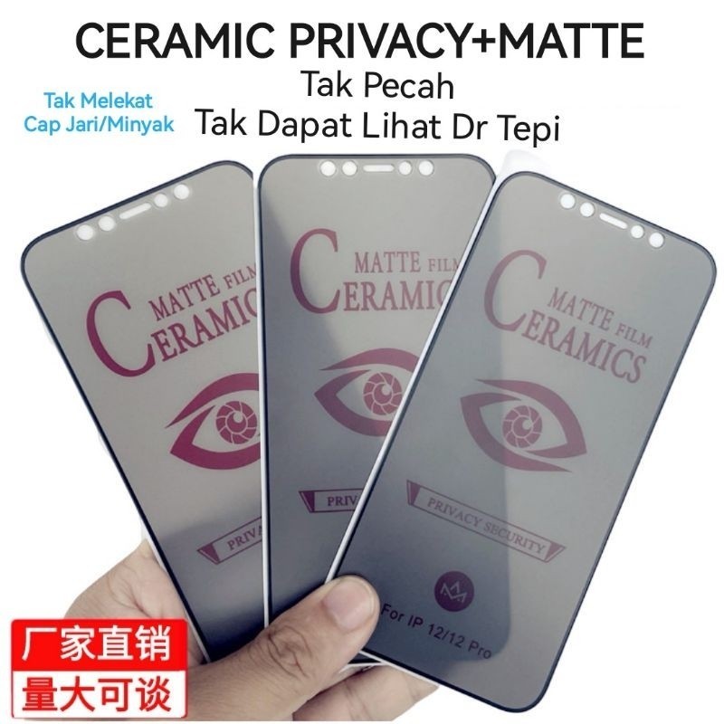 Ceramic Matte Privacy Screen Protector for iPhone 11 12 13 14 15 Pro ...