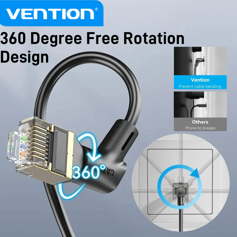 Vention 360° Rotatable Fiber Optic Cable Category 8 Shielded Network Patchcord Double Elbow Slim ...
