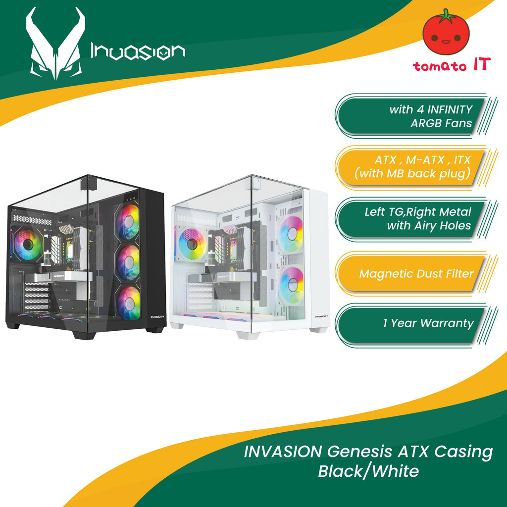 INVASION Genesis ATX Casing Black/White | Shopee Malaysia
