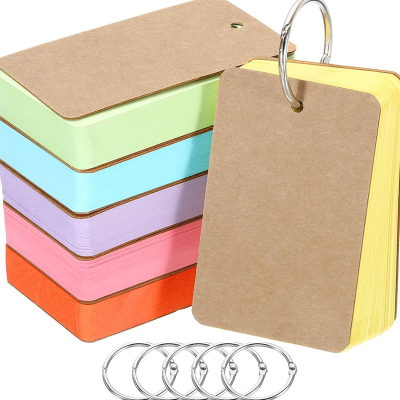 50 Pcs Blank Pure Color Index Cards with Binding Ring Kraft Paper DIY ...