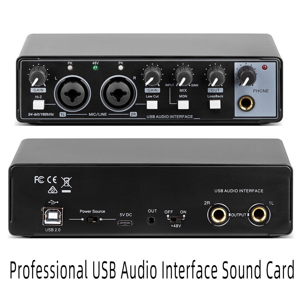 Professional Audio Interface Stereo USB Recording Sound Card For Studio ...