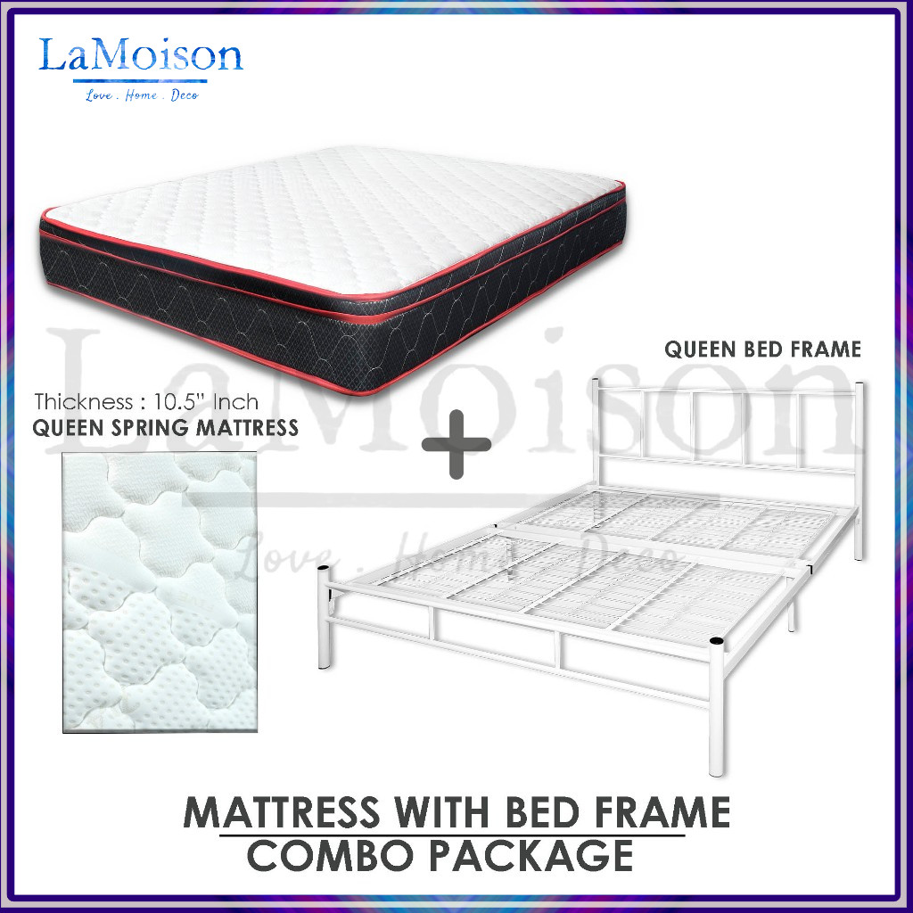 LAMOISON Queen Size Bed Frame with Queen Spring Mattress Katil Queen ...