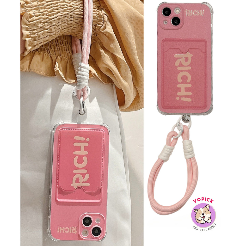 Pink RICH Cute Wrist Strap Phone Case For iPhone 13 14 15 Promax 12 ...