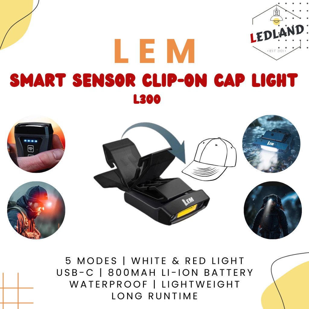 LEM L300 Smart Sensor Clip-on Cap Hat Flashlight SOS light lightweight ...