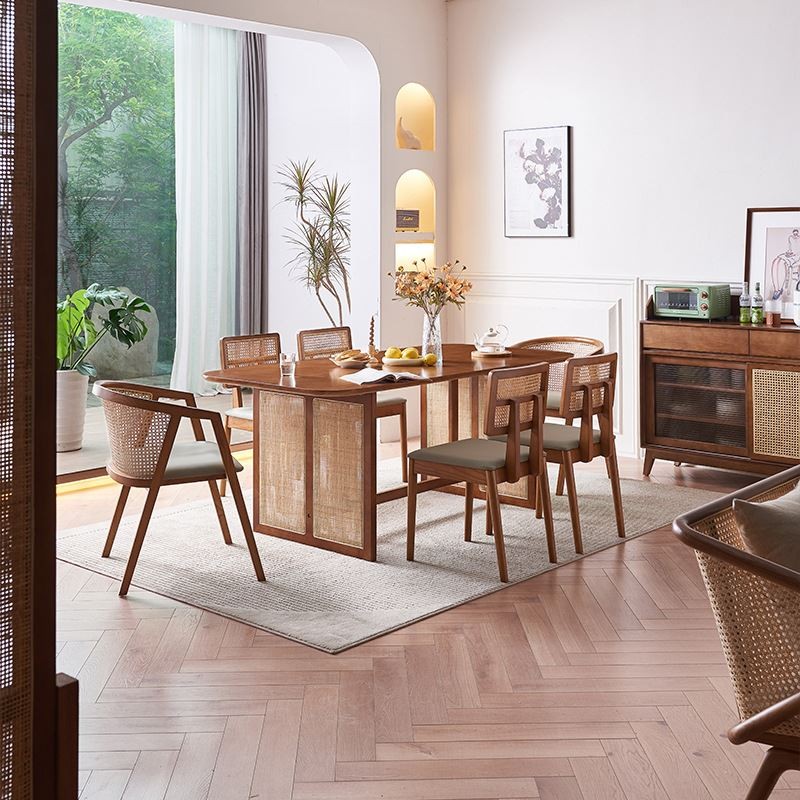 Meja Makan Kayu Pepejal Nordic Pereka Ringkas Set Meja Makan Rotan Gaya ...