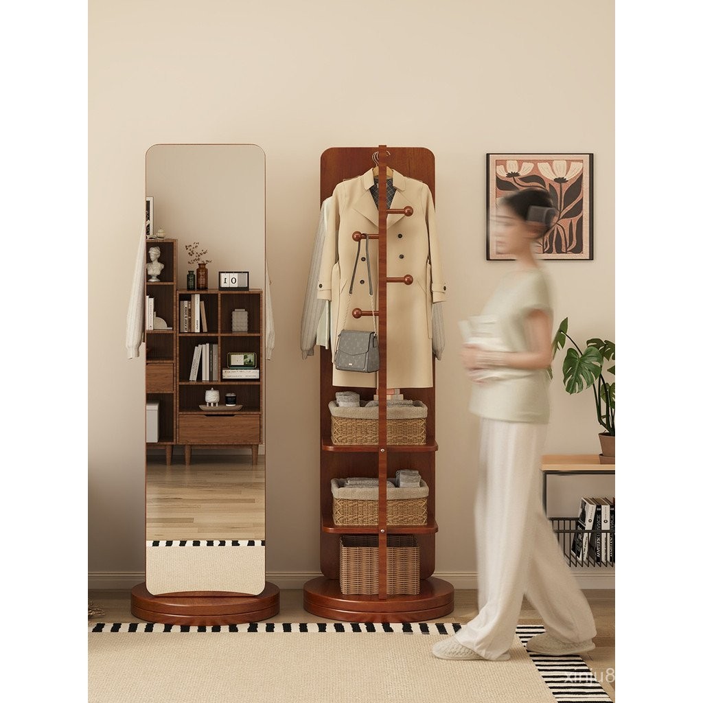 Hanger Floor Rotating Coat Rack Integrated Dressing Mirror Hanger ...