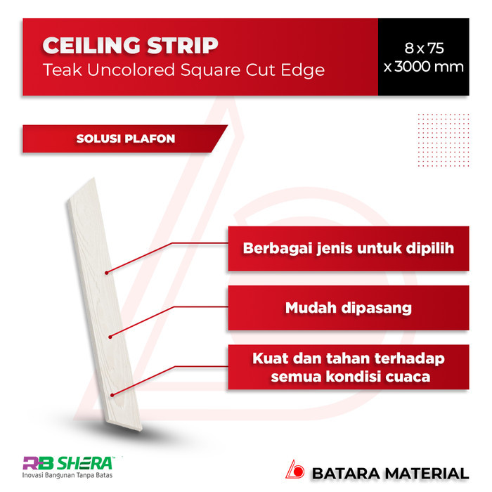 Rb Shera Ceiling Strip Teak Uncolored Square Cut Edge - 8x50x3000mm ...