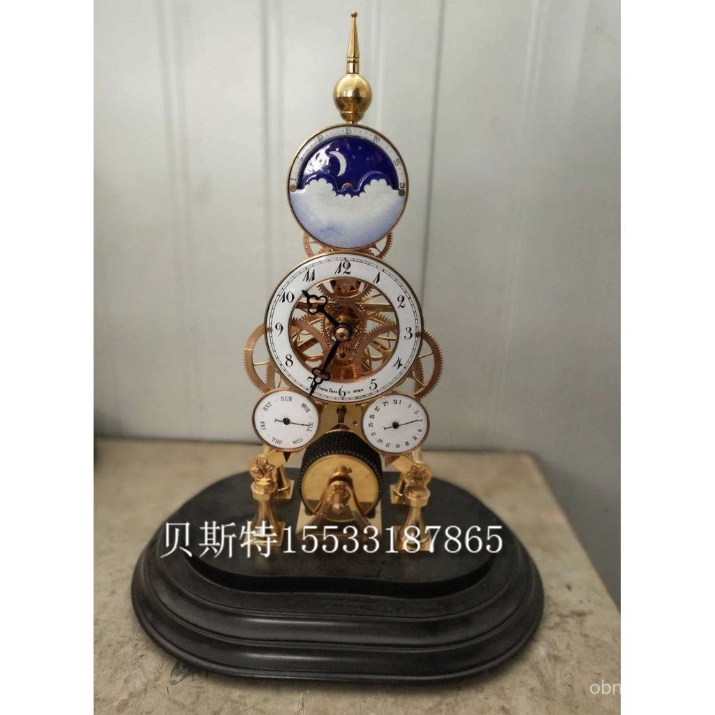 Star Sun Moon Skeleton Clock|Antique Gold Plated Table Clock|Old ...