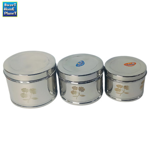 Set of 3 Stainless Steel Kitchen Storage Container Air Thigh Food ...