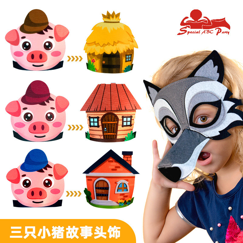 Children's Three Little Pigs Build House Props Headgear Cartoon Cute ...
