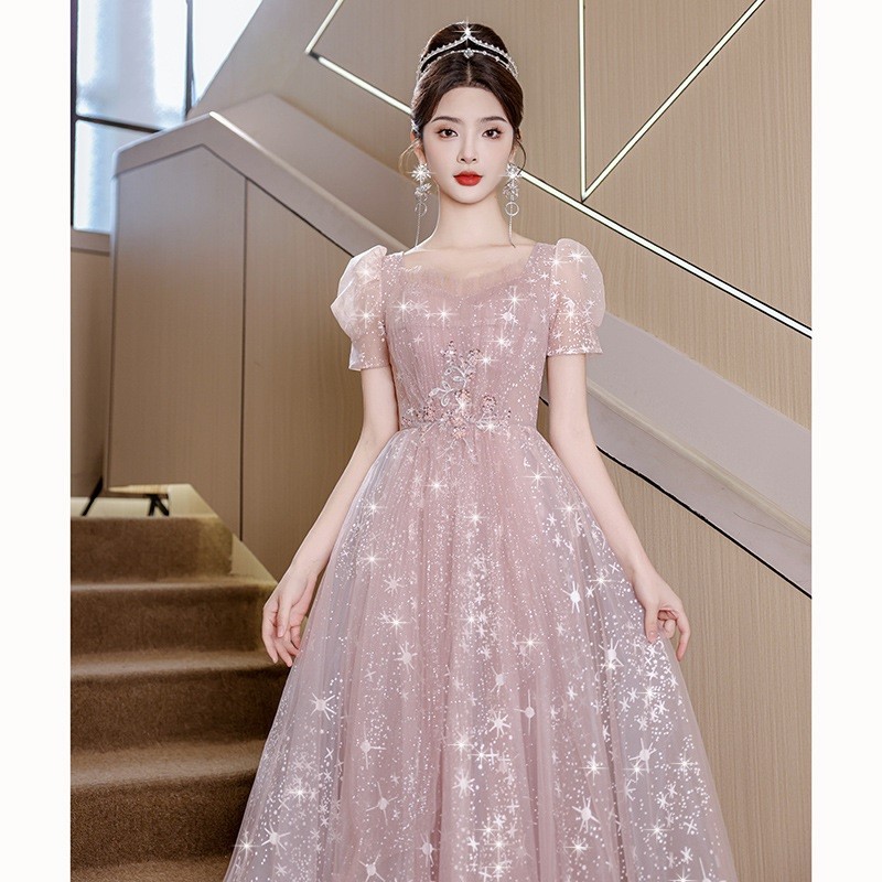 Pink Starry Sky Glitter Evening Dress Graduation Host Elegant and ...