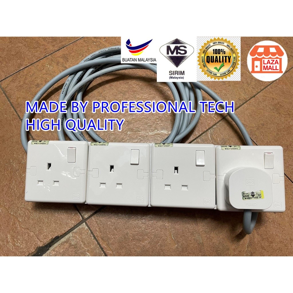 EXTENSION WIRE HEAVY 4 GANG UMS SOCKET + MK PLUG BBQ/STEAMBOAT/COOKER ...