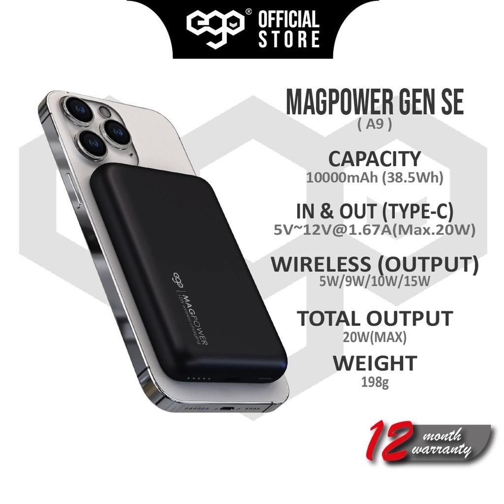 EGO MAGPOWER SE 10000mAh MagS Powerbank with 15W Magnetic Wireless ...