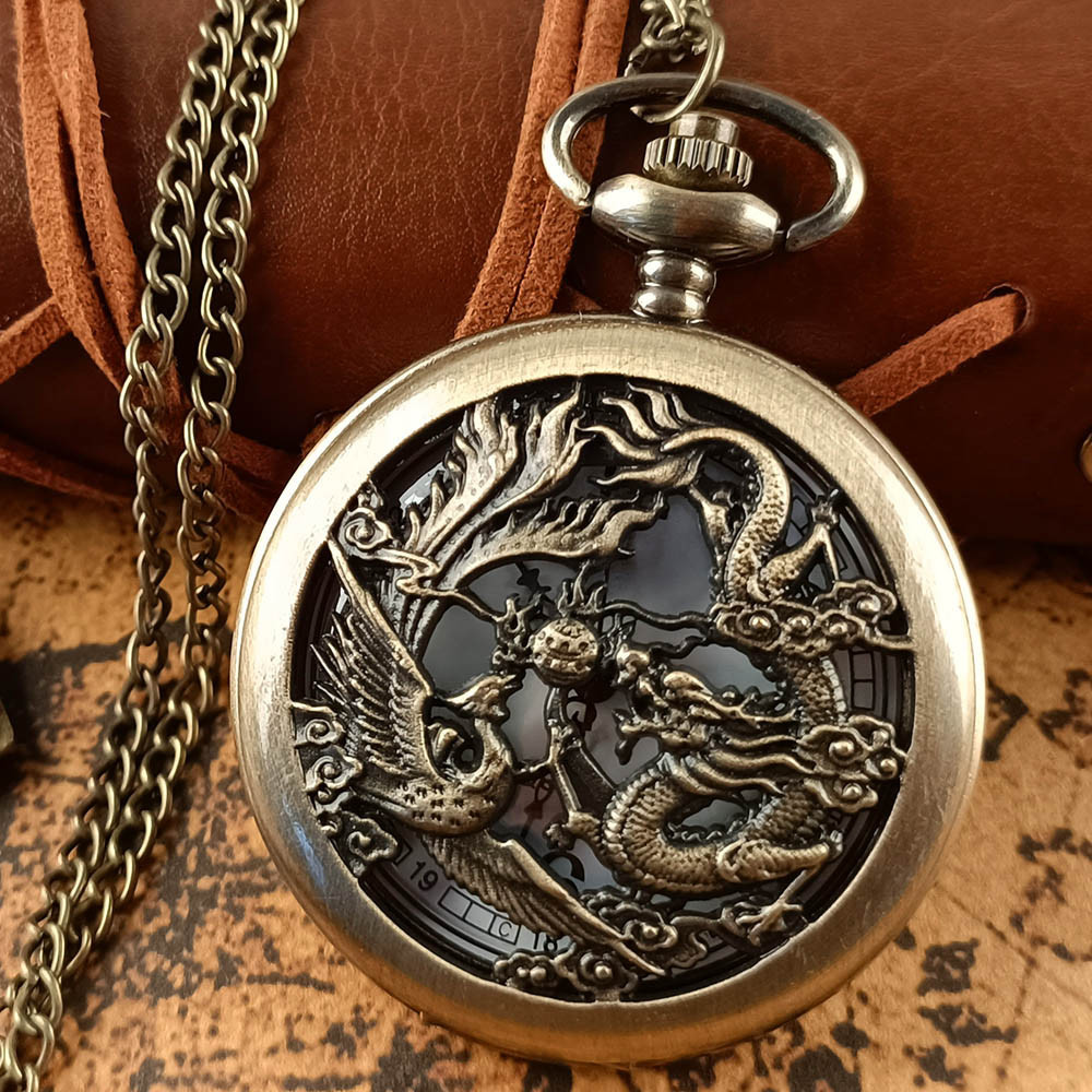 Retro Bronze Dragon and Phoenix Pocket Watch | Shopee Malaysia