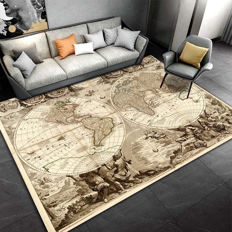 Retro Map Nautical Chart Pattern Decorative Large Square Rug Living ...