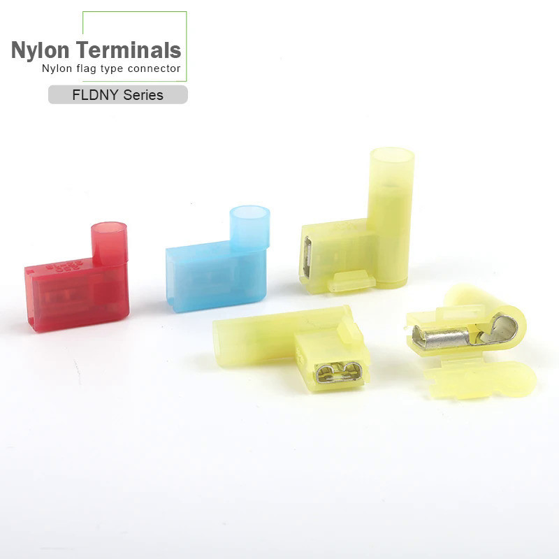 100PCS Nylon Crimp Terminal Insulated Flag 6.3mm Angle plug Female ...
