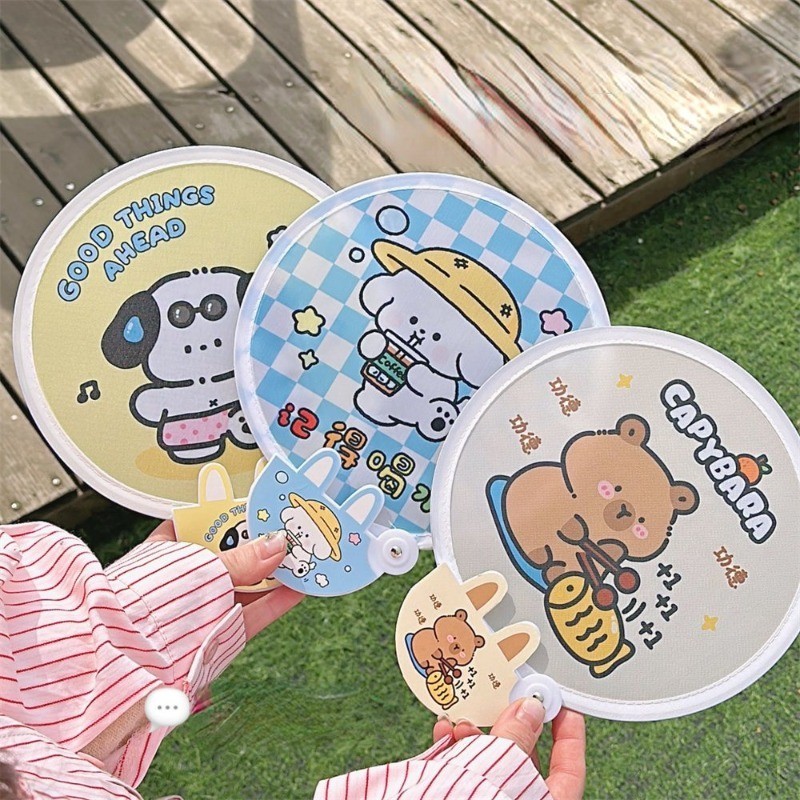 Cute Foldable Capybara Group Fan Cartoon Portable Folding Mini Storage ...