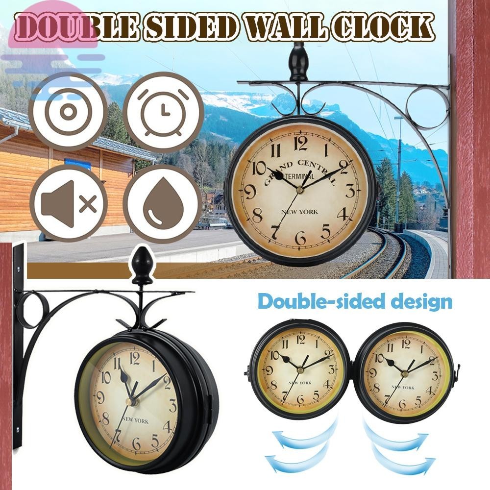 Small Vintage Double Sided Wall Clock Hallway Garden Double Faced Wall ...