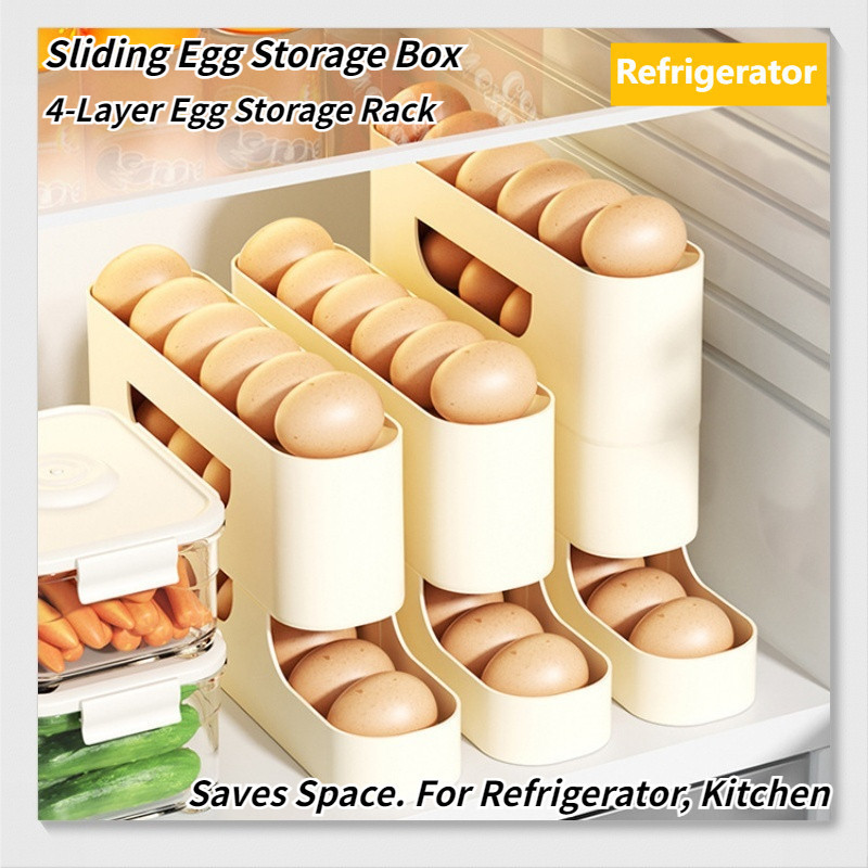 Automatic Sliding Egg Storage Box, 4-Layer Egg Storage Shelf, Plastic ...