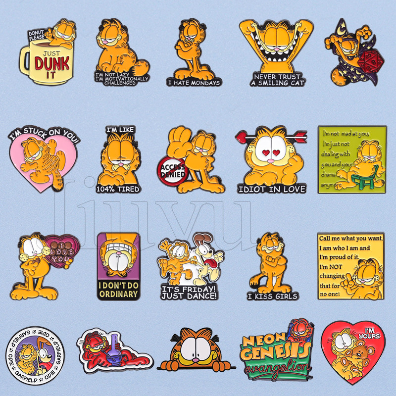 28 Styles The Garfield Show Pin Brooch Cartoon Cat Garfield Metal Badge ...