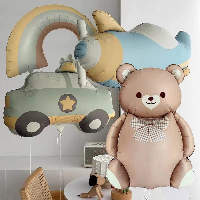 Ins Bear Car Airplane Shape Balloon Aluminum Film Balls Matte Rainbow ...