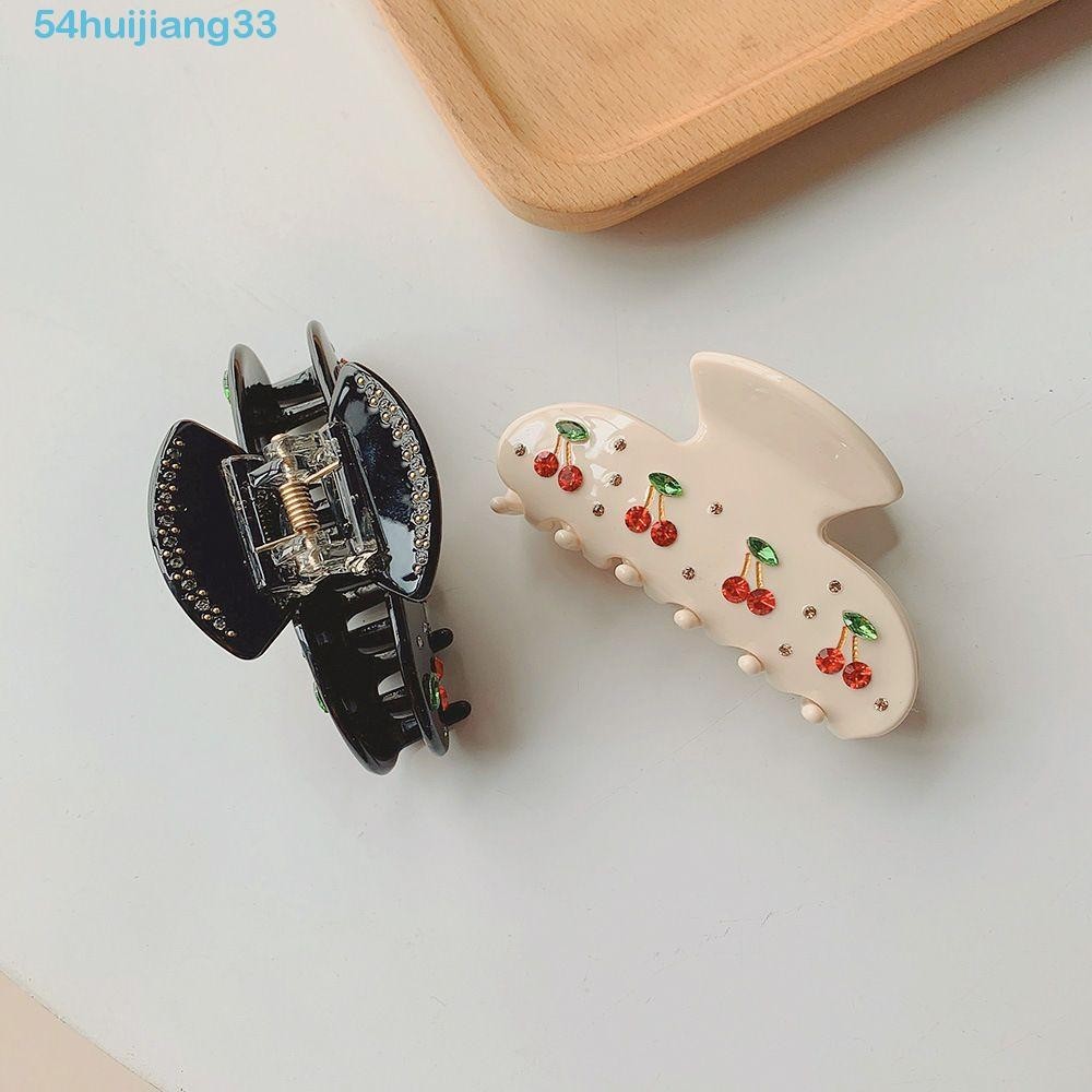 HUIJIANG Cherry Hair Clips Minimalism Elegant Coffee Color Diamond Black Rhinestone White ...