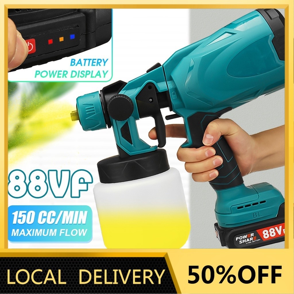 1000W 800ML Cordless Electric Spray Gun with 3 Nozzle Flow Control ...