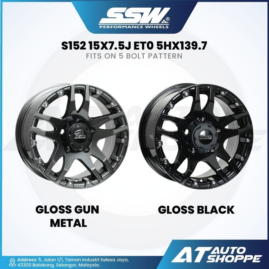 Jimny Rim SSW Wheels S152 Gloss Gun Metal/ Gloss Black 15x7 ET0 5x139.7 ...