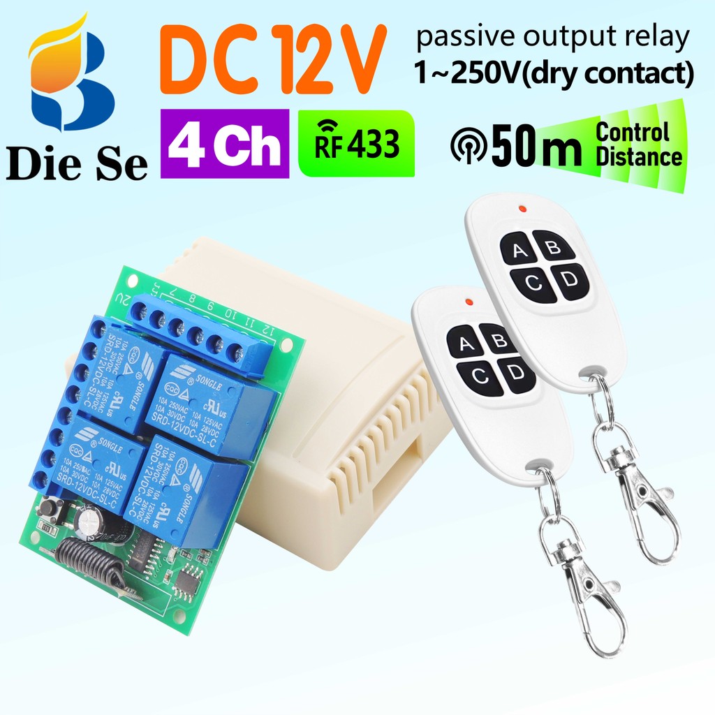 4 channel RF 433MHz Wireless Remote Control Switch,4 way DC 12V relay ...