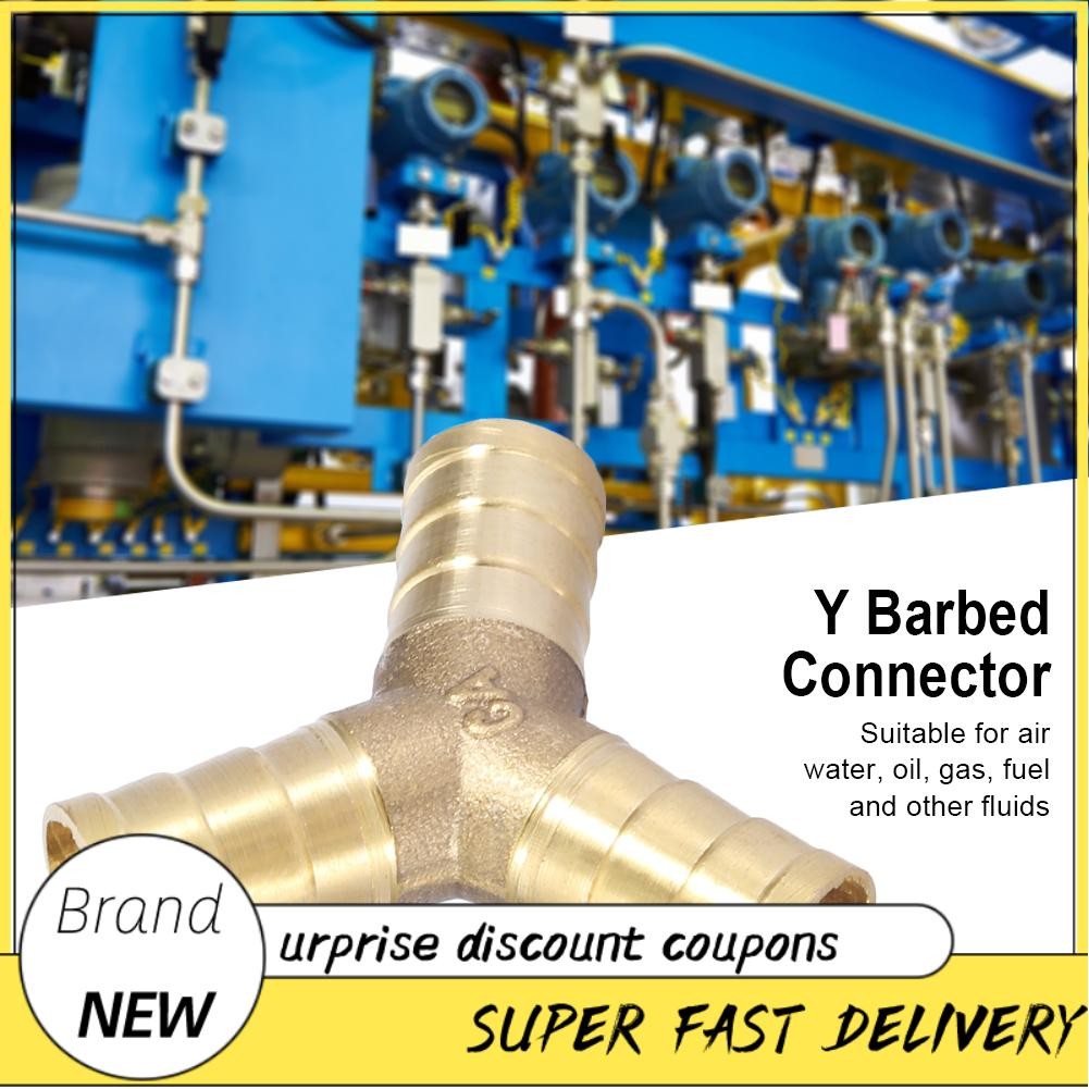 Freemarket Brass Y Barbed Connector 3-Way Hose Joiner Fitting Air Water Gas OD 6/8/10/12/14/16mm ...