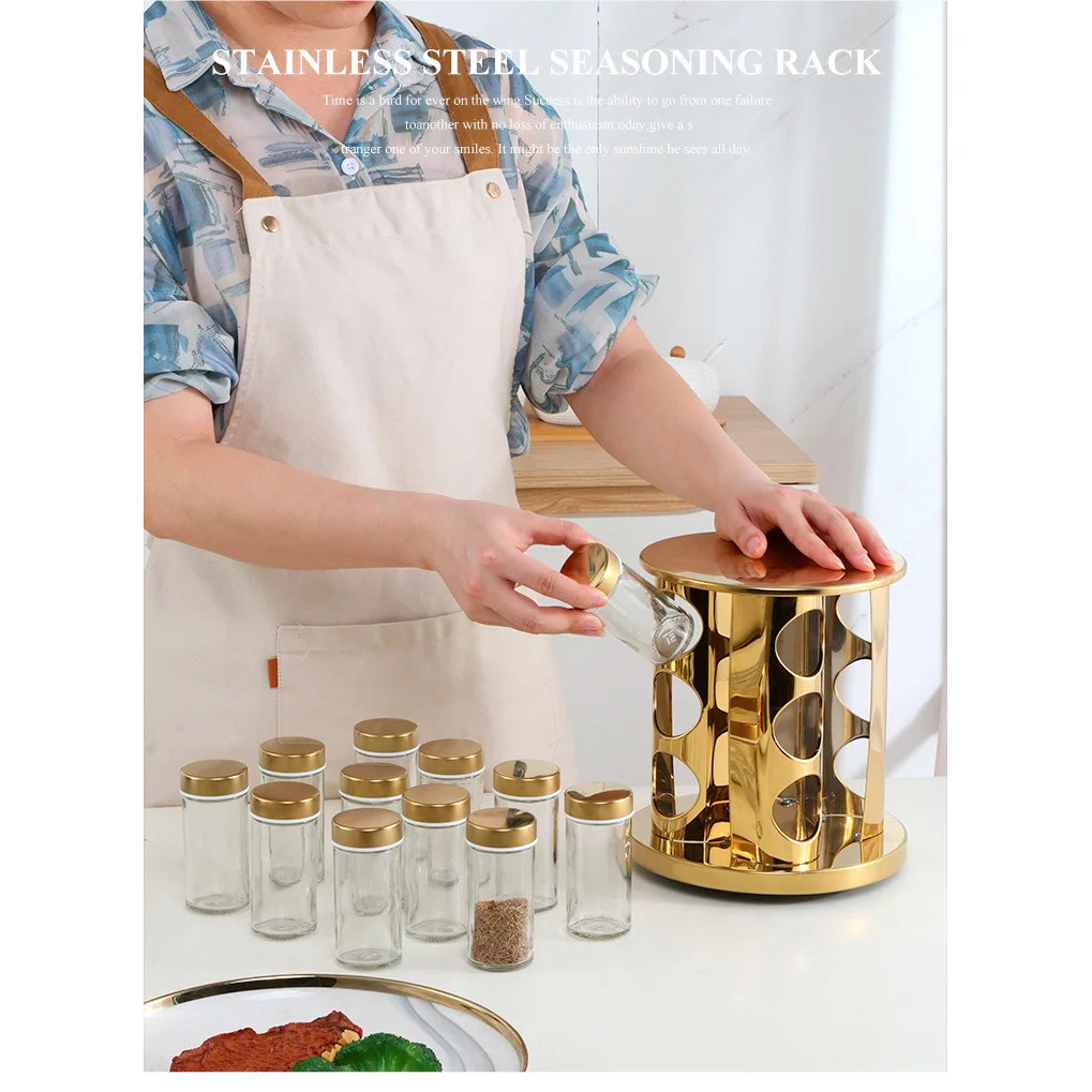 Nordic Style Stainless Steel Rotating Spice Rack Organizer With Glass ...