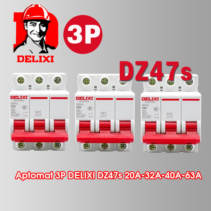 Delixi APTOMAT 3P MCB set (3 PHA) DZ47s-63 20A 32A 40A 63A short circuit overload protection ...