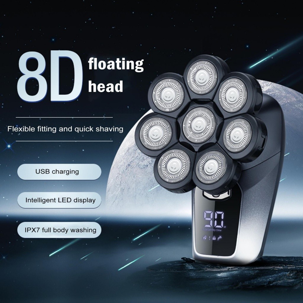 Multifunctional 8D Face Head Electric Shavers LED Display Electric Bald ...