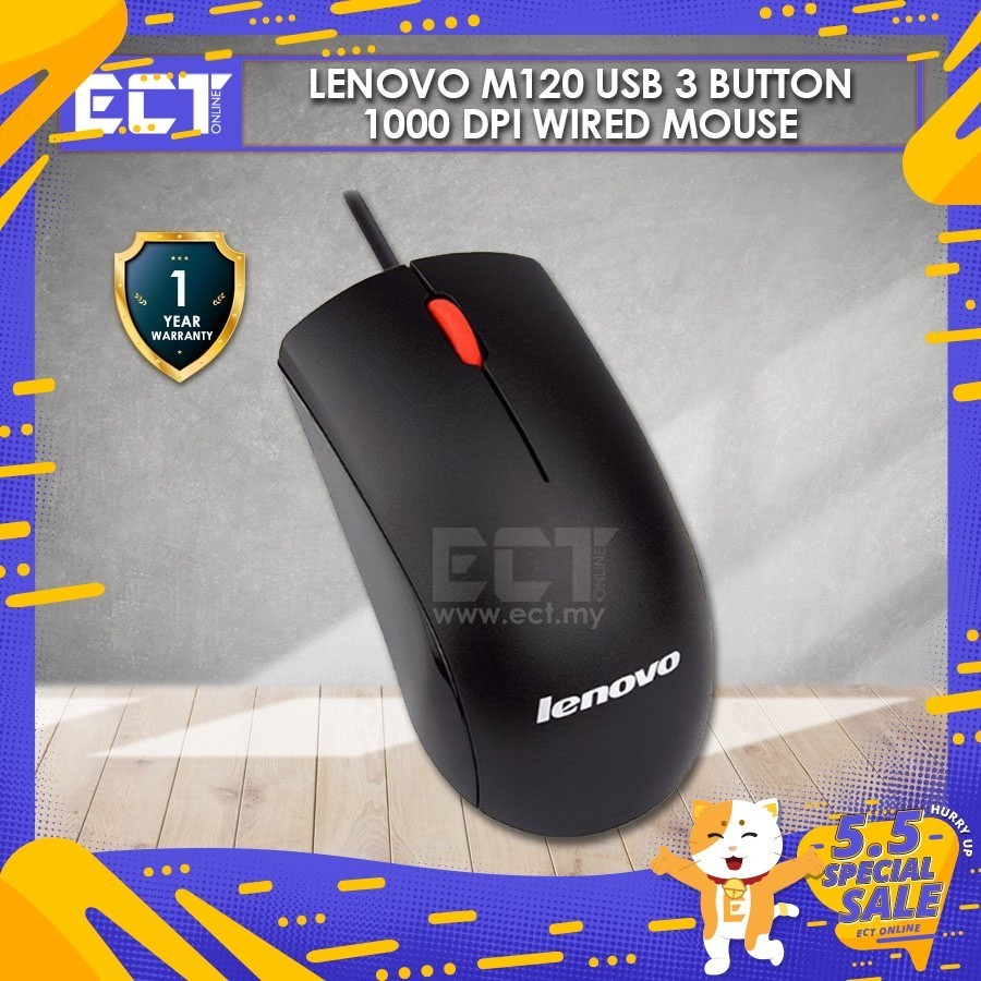 Lenovo M120 USB 3 Button 1000 DPI Wired Optical Mouse | Shopee Malaysia
