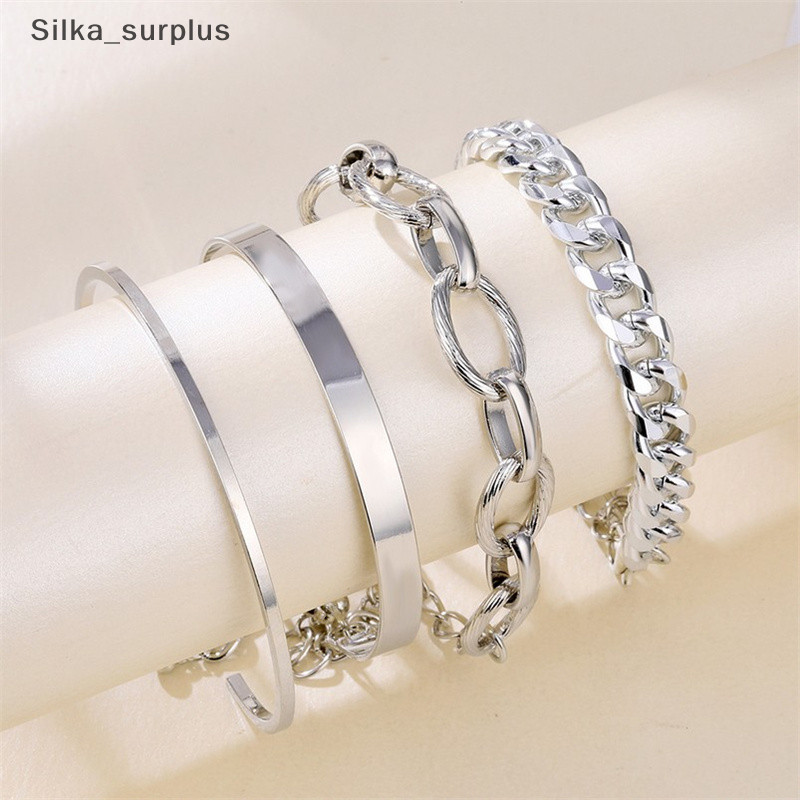 {Silka_surplus} Heavy Metal Big Thick Chain Bracelet Set Women Retro Metal Twist Chain Bangles ...