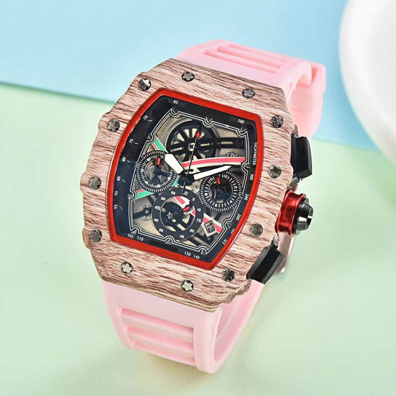 Men Sports Hollow Watch Barrel-Shaped Wood Grain Flower Ghost Head ...