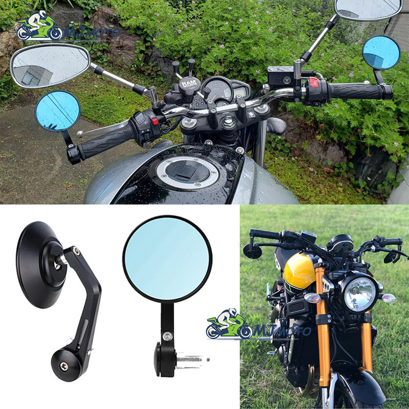 Motorcycle Rear View Mirror Black 7/8" Round CNC Cafe Racer Parts ...