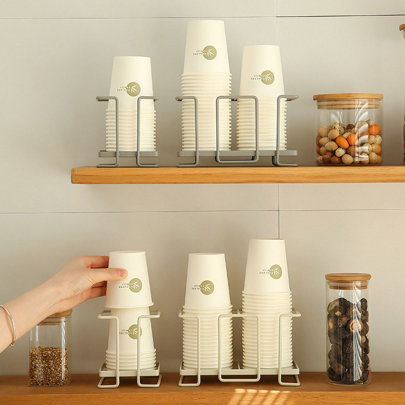 Paper Cup Holder Dispenser Wrought Iron Cup Storage Rack Shelf Kitchen ...