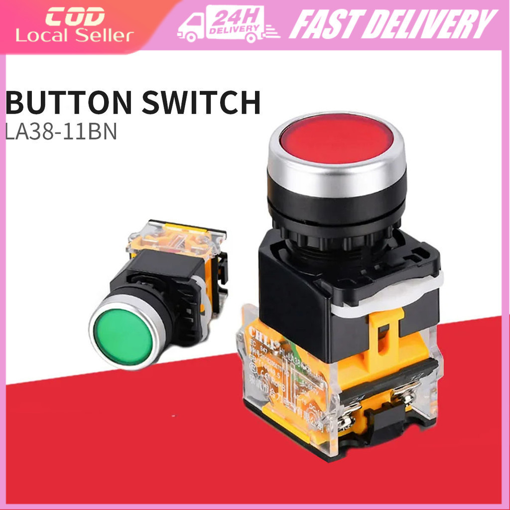 22MM Self-recovery Push Button LA38-11BN Self-locking Start Power ...