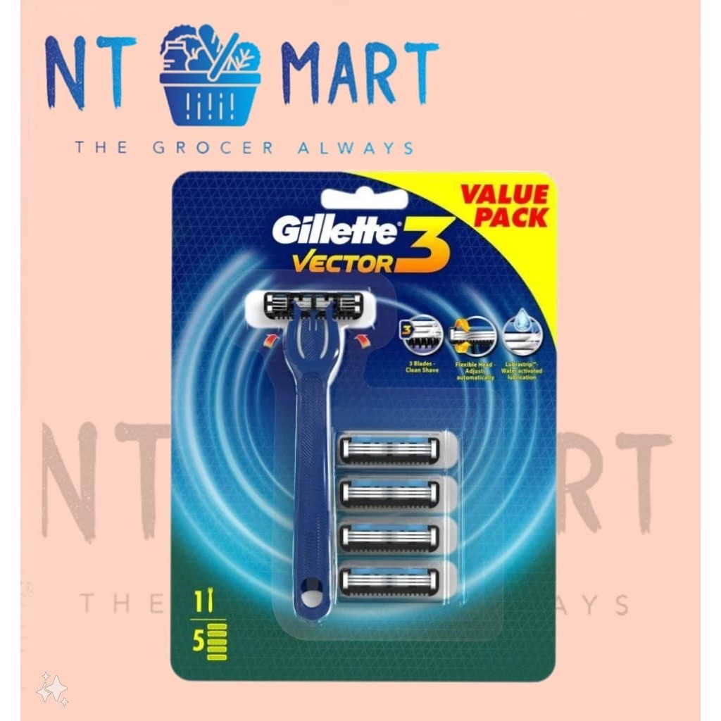 GILLETTE VECTOR 3 RAZOR +5BLADES | Shopee Malaysia