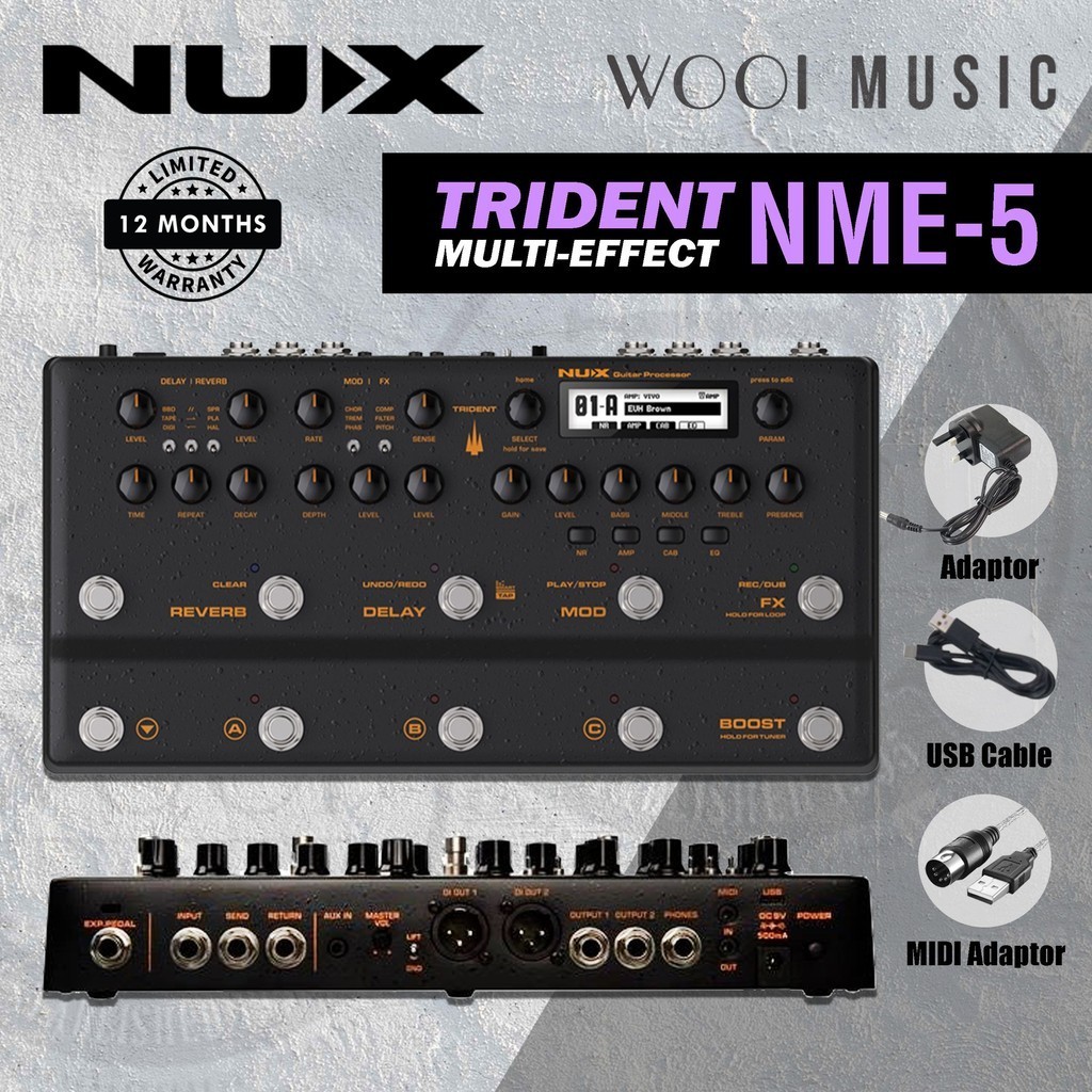 NUX Trident NME-5 Integrated Guitar Multi Effects & Processor NME5 ...