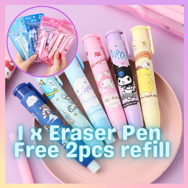 Eraser Pen Retractable Press Eraser auto rubber pemadam refillable ...