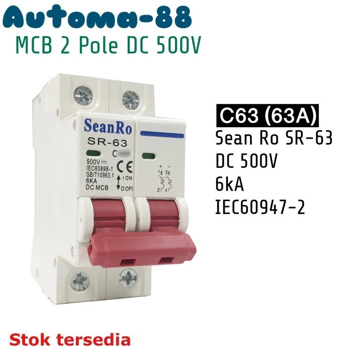 Mcb DC 2P C63 63A 500V 2 Poles Circuit Breaker PV Solar Panel PLTS NN27 ...