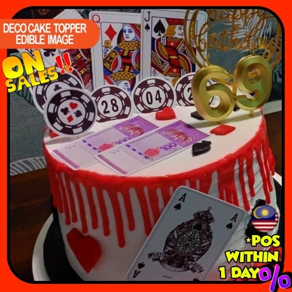 READY STOCK Happy Birthday Cake Topper Playing Card Poker Game Daun ...