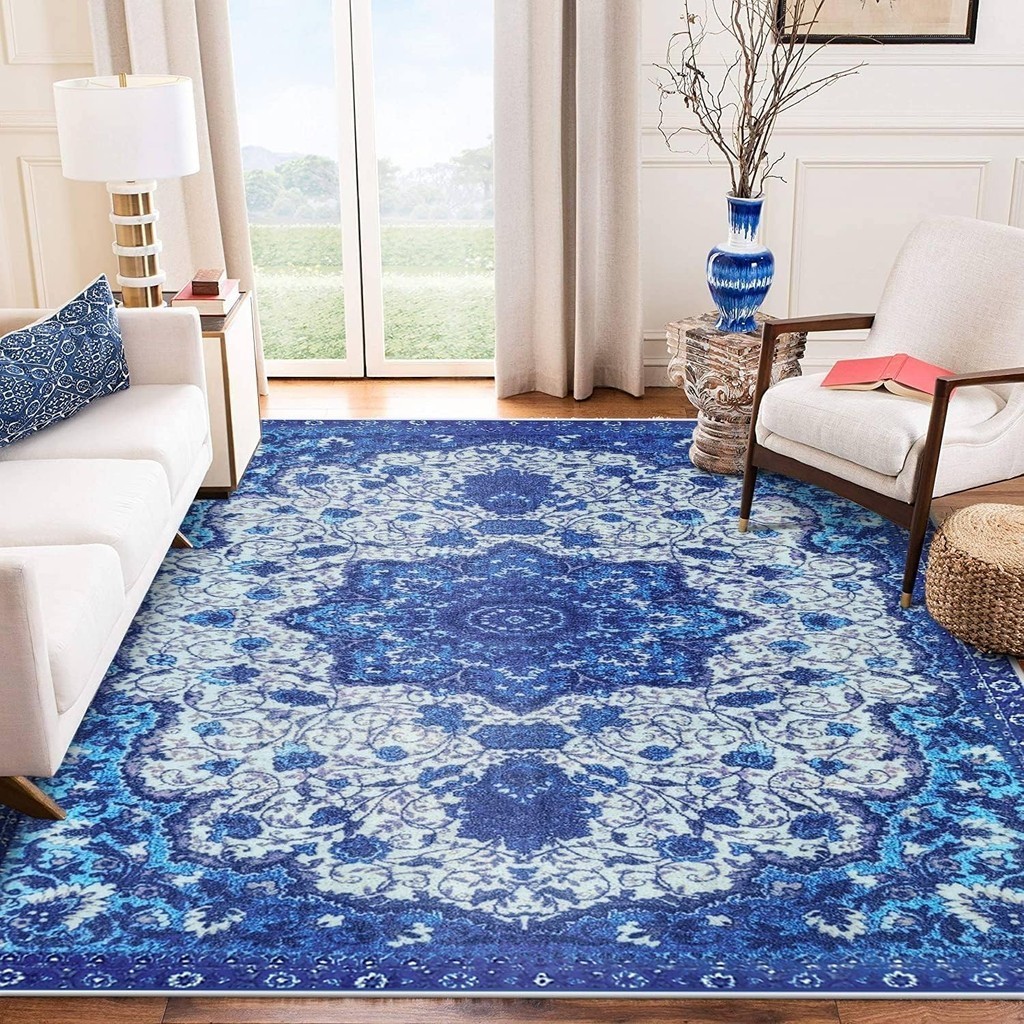 Area Rugs Blue Traditional Style Area Rugs Living Room Rug Soft Short ...